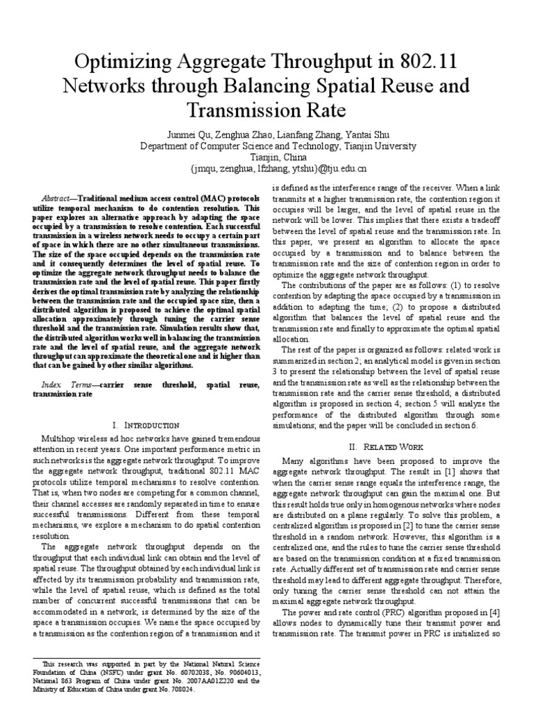 Optimizing Aggregate Throughput in 802.11 Networks Through Balancing Spatial Reuse and ...