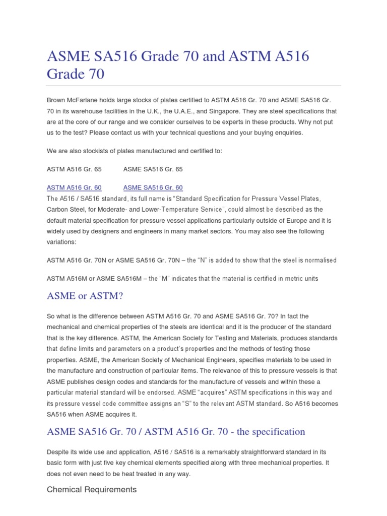 Asme Sa516 Grade 70 and Astm A516 Grade 70 | Download Free PDF ...
