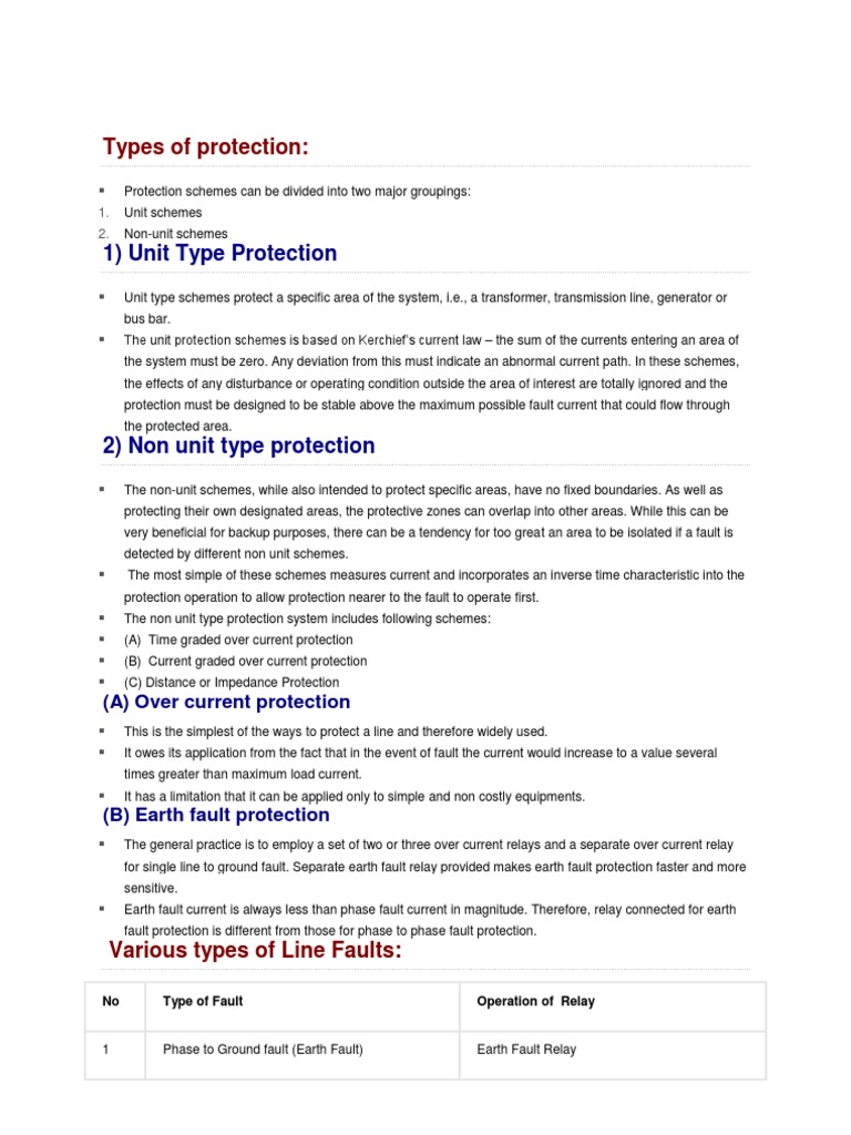 Types of Protection | PDF | Relay | Electric Power System