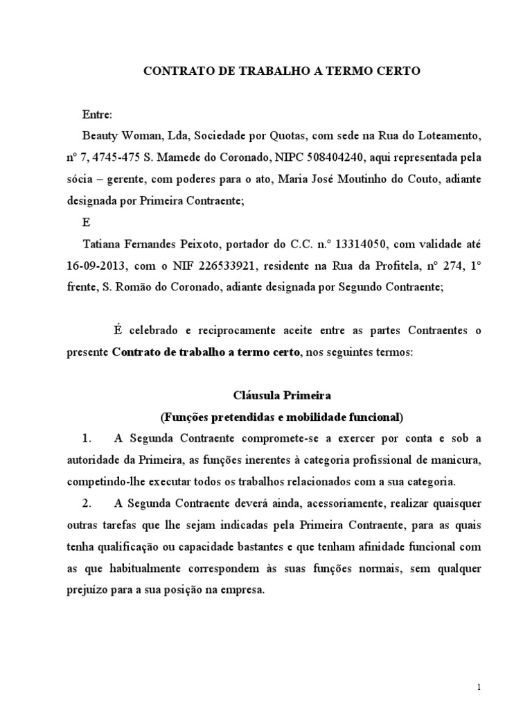Cont. Trabalho A Termo Certo | PDF | Férias trabalhistas | Conceitos jurídicos