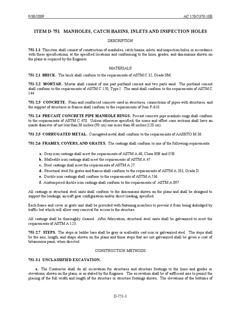 Manholes, Catch Basins, Inlets and Inspection Holes | PDF | Masonry ...