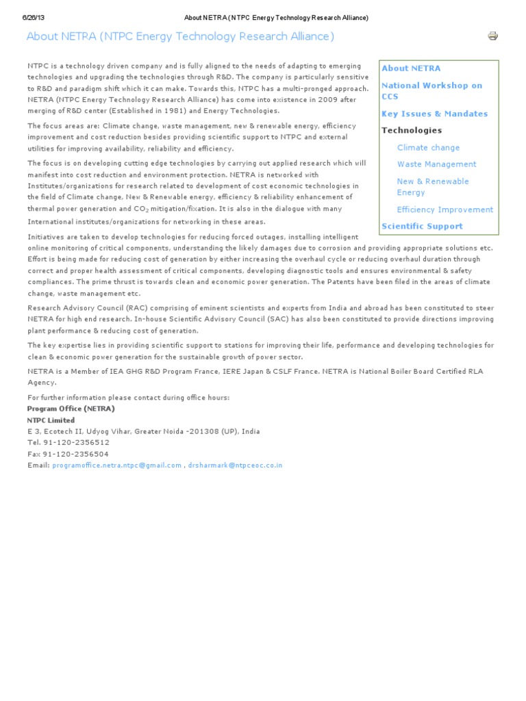 About NETRA (NTPC Energy Technology Research Alliance) | PDF ...