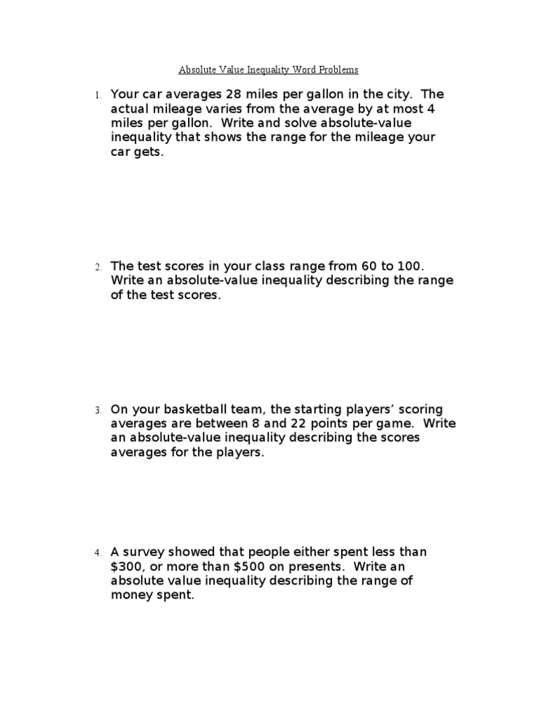 Absolute Value Inequality Word Problems | PDF