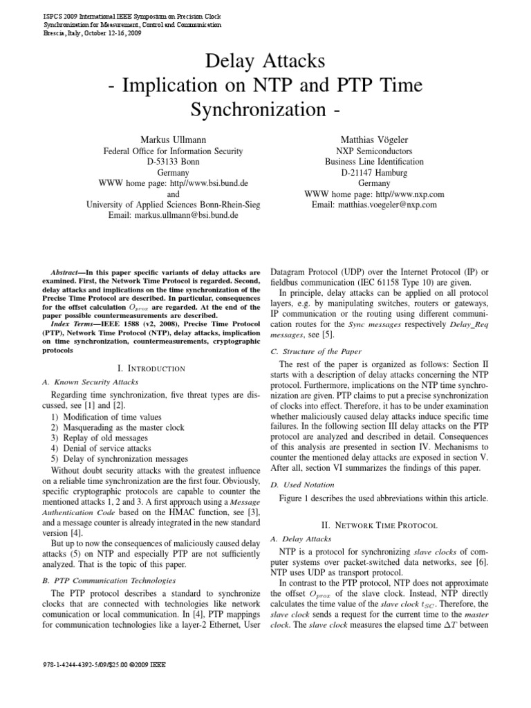Delay Attacks - Implication On NTP and PTP Time Synchronization | PDF ...