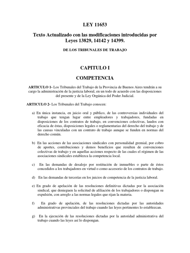 Ley 11653 - Procedimiento Laboral en La Provincia de Buenos Aires | PDF ...