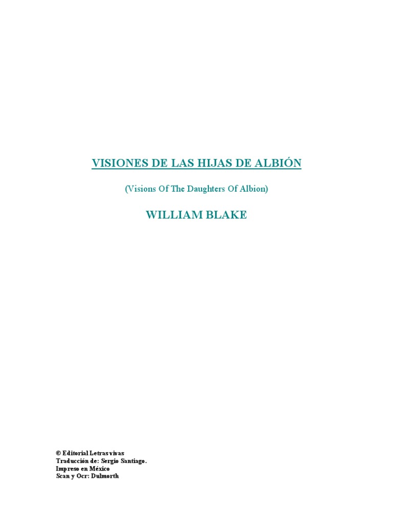 William Blake - Visiones de Las Hijas de Albion (Version Bilingue ...