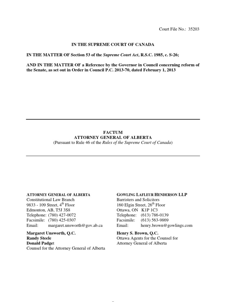 Alberta - Supreme Court Reference On Senate Reform | PDF