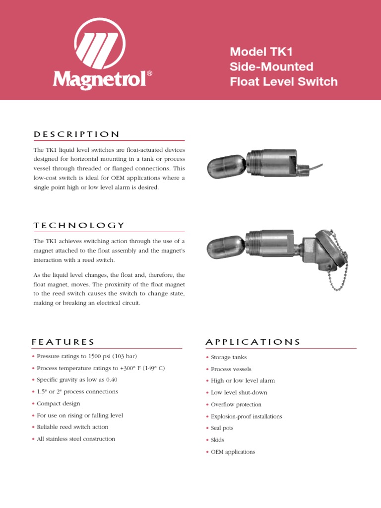 Magnetrol Model Tk1 | PDF | Switch | Equipment