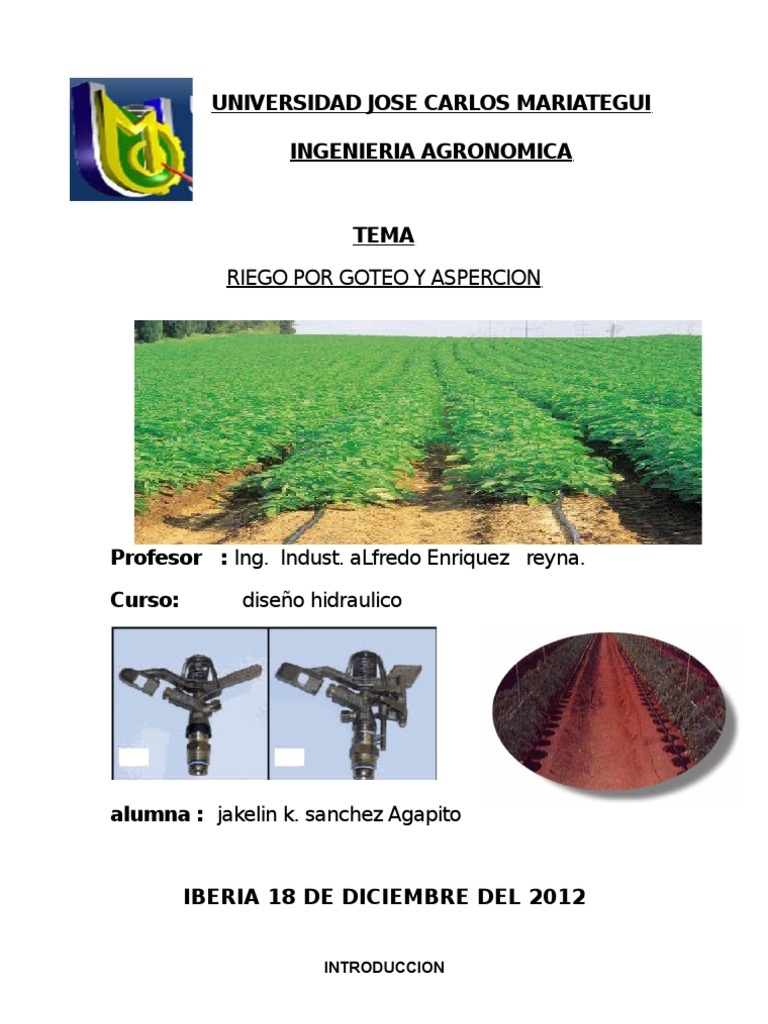 Riego por Goteo y Aspersión: Definiciones y Ventajas | PDF | Riego ...