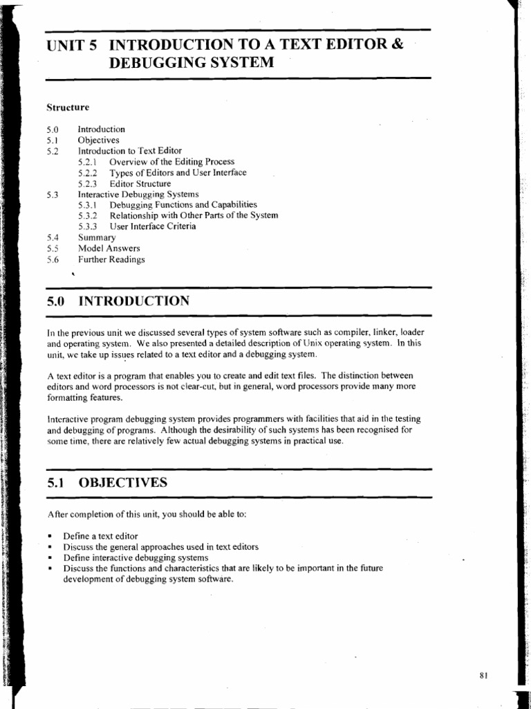 Unit 5 Introduction To A Text Editor Debugging System: Structure | PDF ...