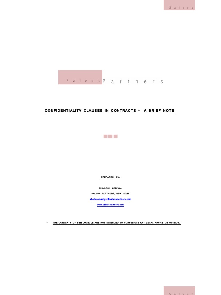 Confidentiality Clauses in Contracts - A Brief Note | PDF ...