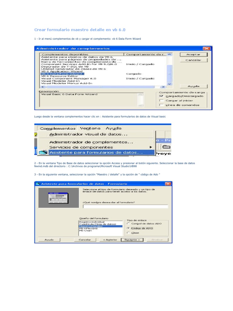 Crear Formulario Maestro Detalle en VB 6 | PDF | Active X Data Objects | Ventana (informática)