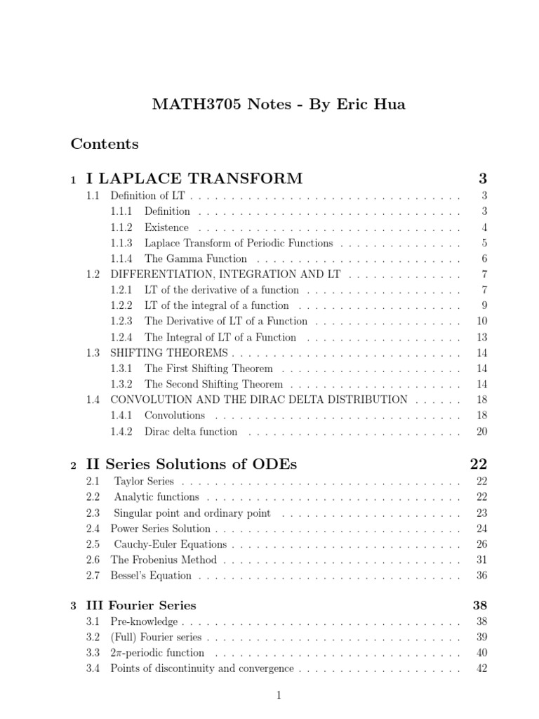 Math3705 Notes | PDF | Laplace Transform | Fourier Series
