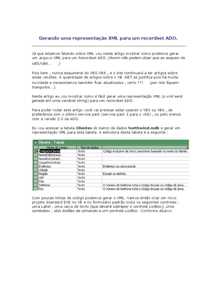 Gerando XML para Um Recordset ADO | PDF | XML | Informática