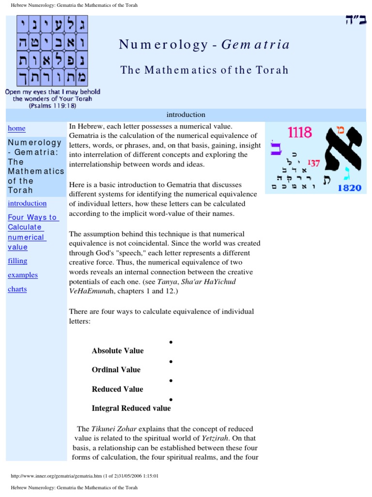 Hebrew Numerology - Gematria The Mathematics of The Torah | PDF ...