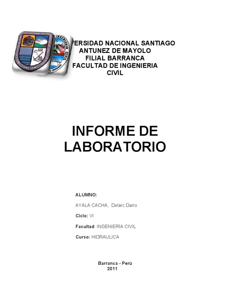 Caratula Del Informe Laboratorio | Agua | Ingeniero civil