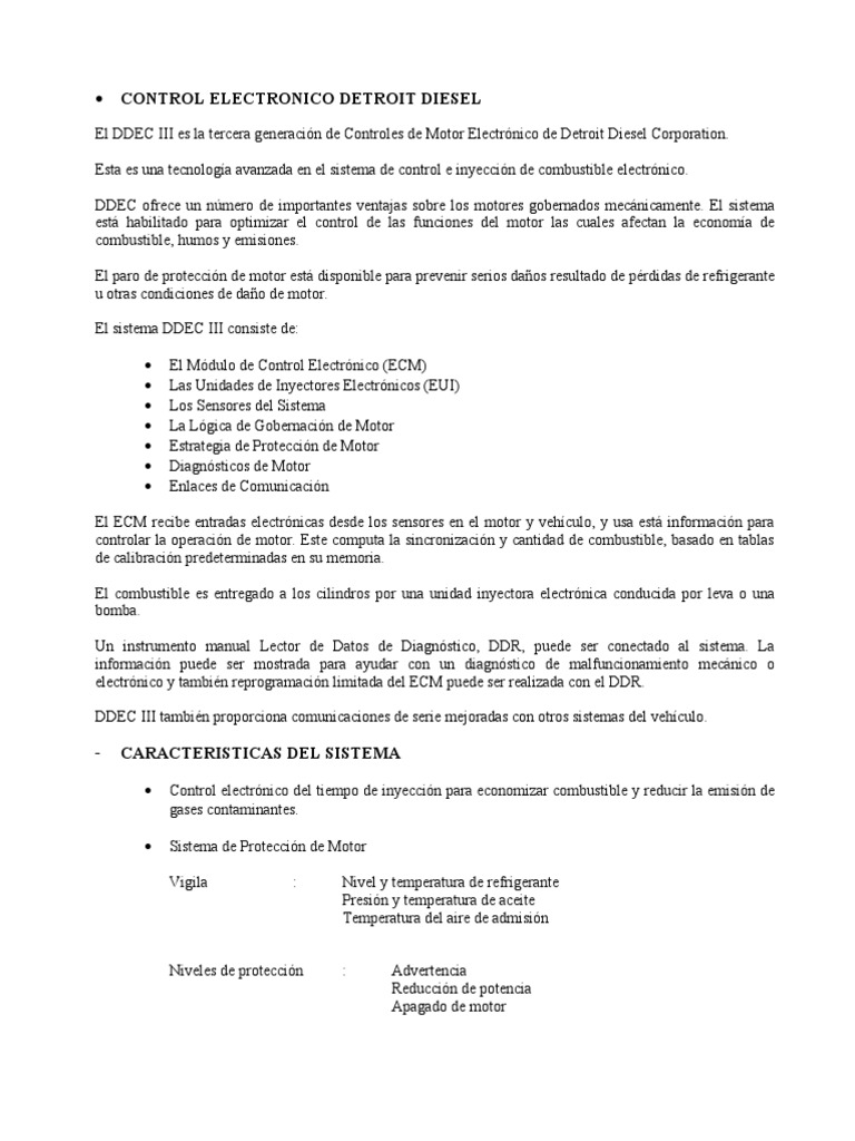Control Electrónico Detroit Diesel Ddec III | PDF | Acelerador ...