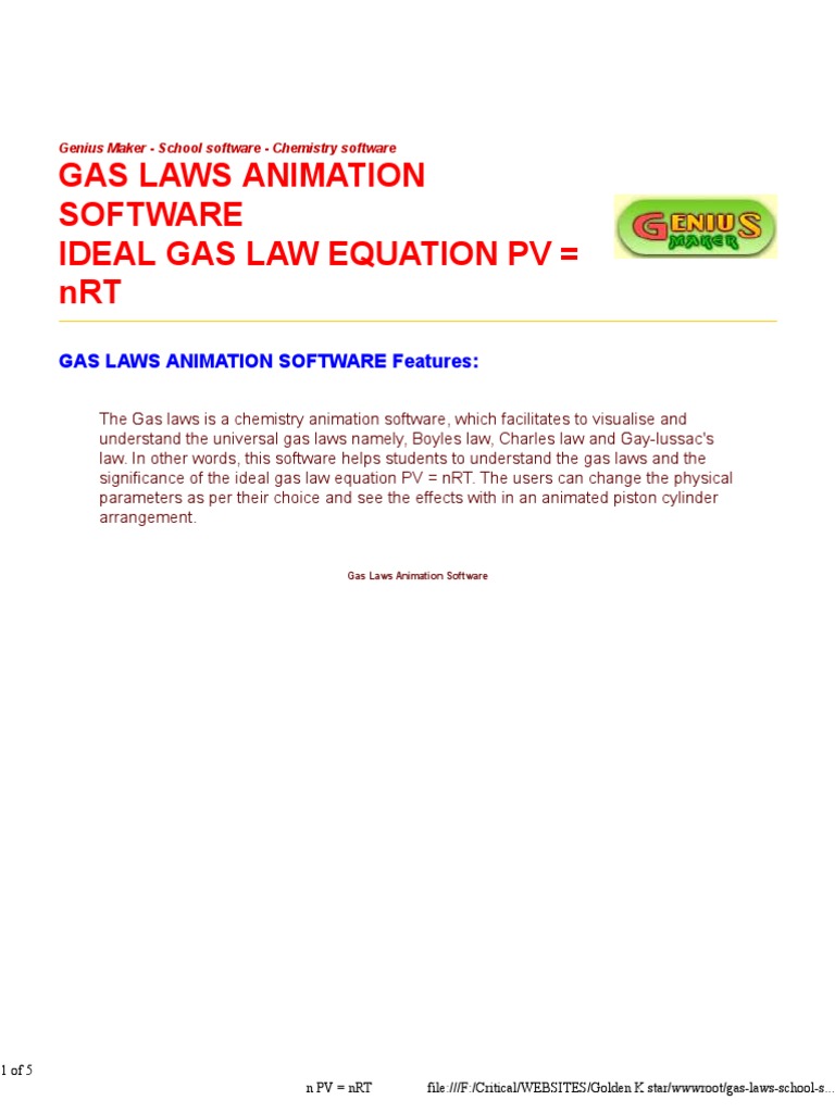 Gas Laws Animation Software - Ideal Gas Law Equation PV NRT | PDF