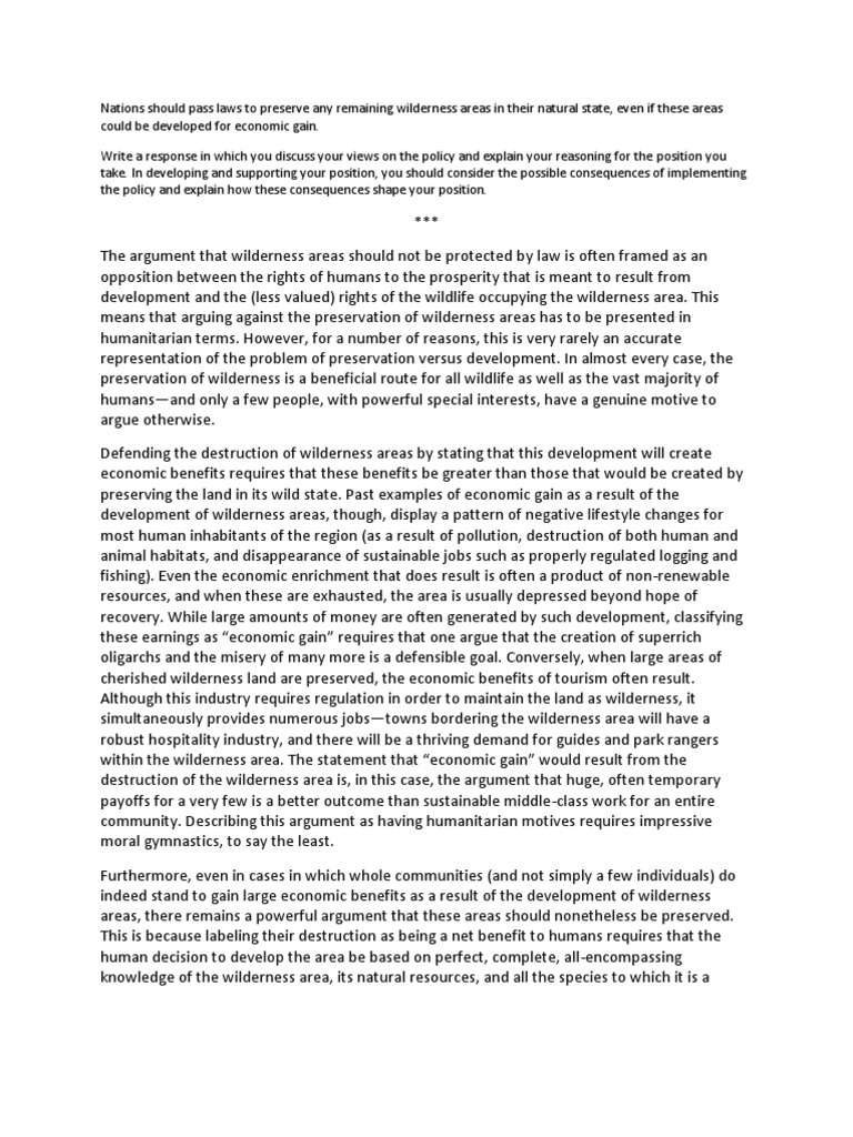 GRE Sample / Practice Essay | PDF | Wilderness | Sustainability