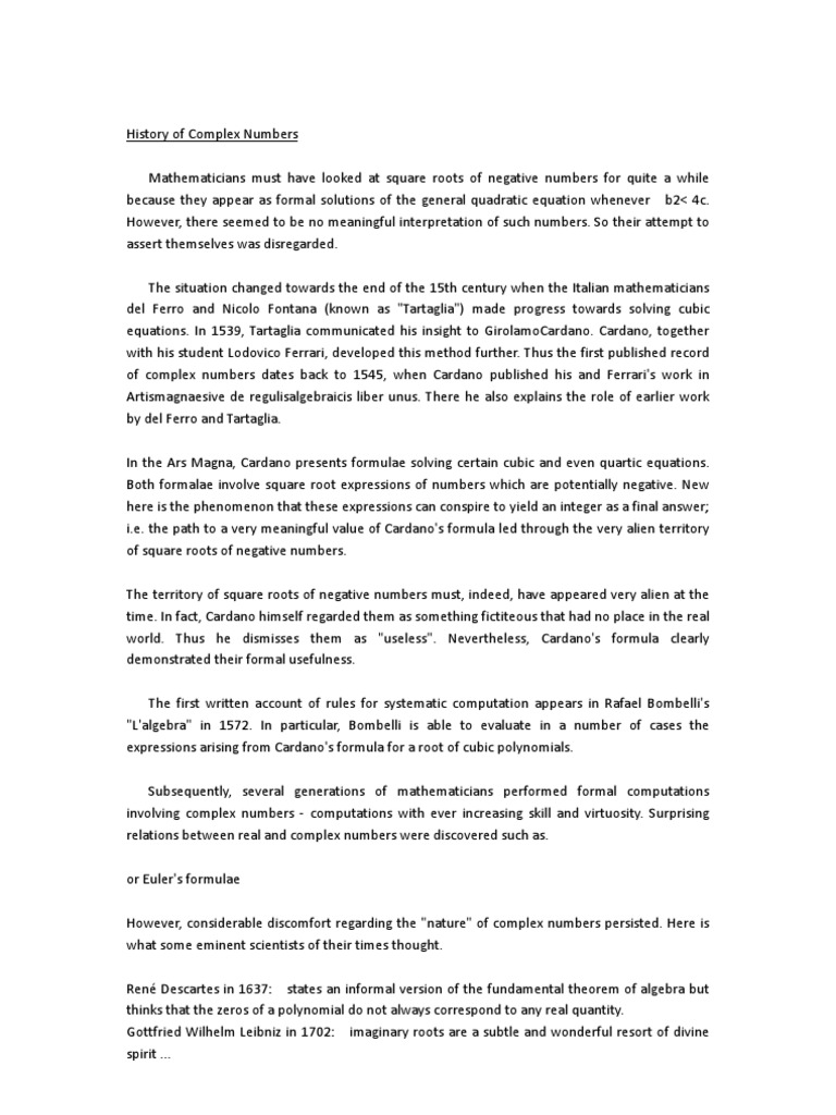 History of Complex Numbers | PDF | Complex Number | Numbers