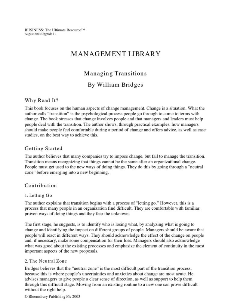 Management Library: Managing Transitions by William Bridges | PDF ...