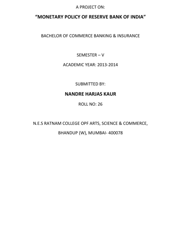 A Project On M.P of Rbi | PDF | Monetary Policy | Reserve Bank Of India