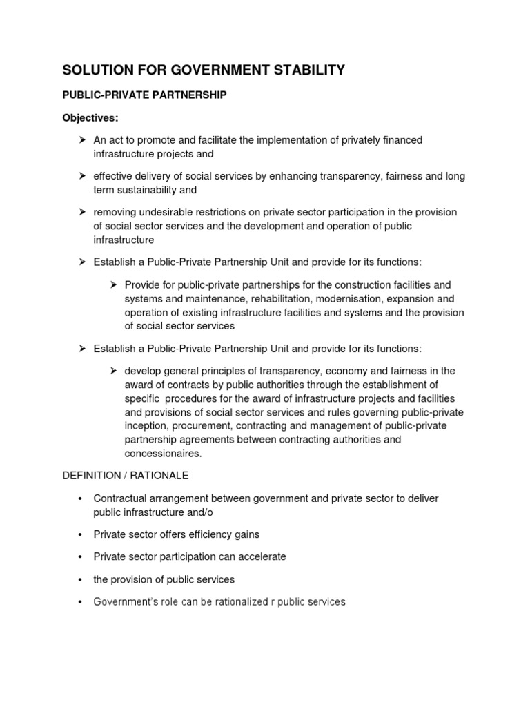 Solution For Government Stability | PDF | Public–Private Partnership ...