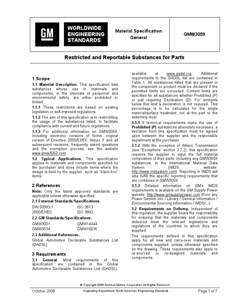 Declarable Substances List | PDF | General Motors | Specification ...