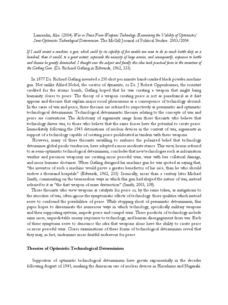 War or Peace From Weapons Technology | PDF | Nuclear Weapons ...