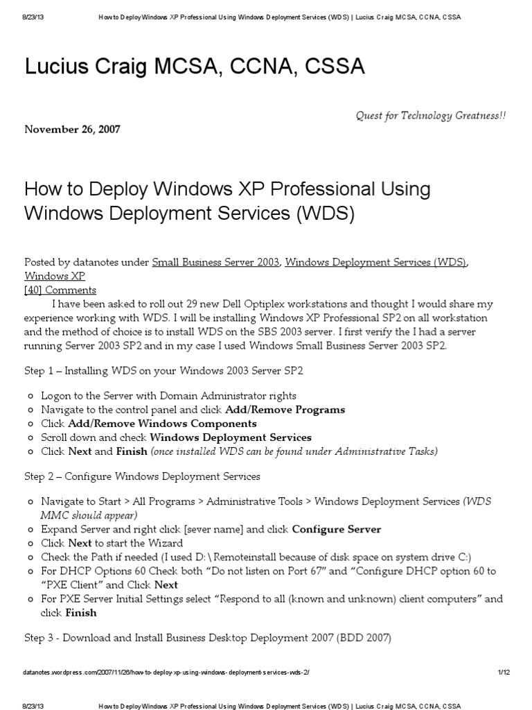 How To Deploy Windows XP Professional Using Windows Deployment Services ...
