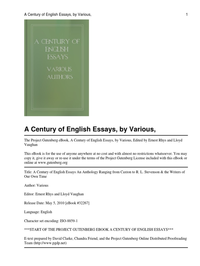 A Century of English Essays | PDF | Project Gutenberg | Essays