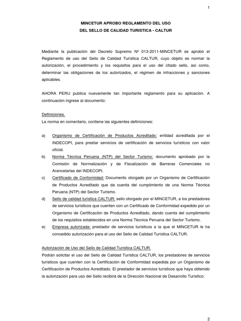 CALTUR | PDF | Turismo | Regulación
