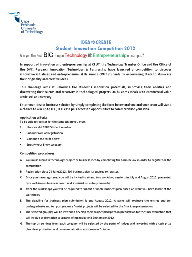 Student Innovation Competition 2012 | PDF | Competition | Entrepreneurship