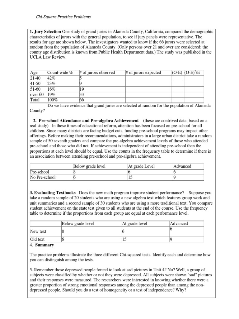 Chi-Square Practice Problems | PDF | Chi Squared Distribution | Preschool