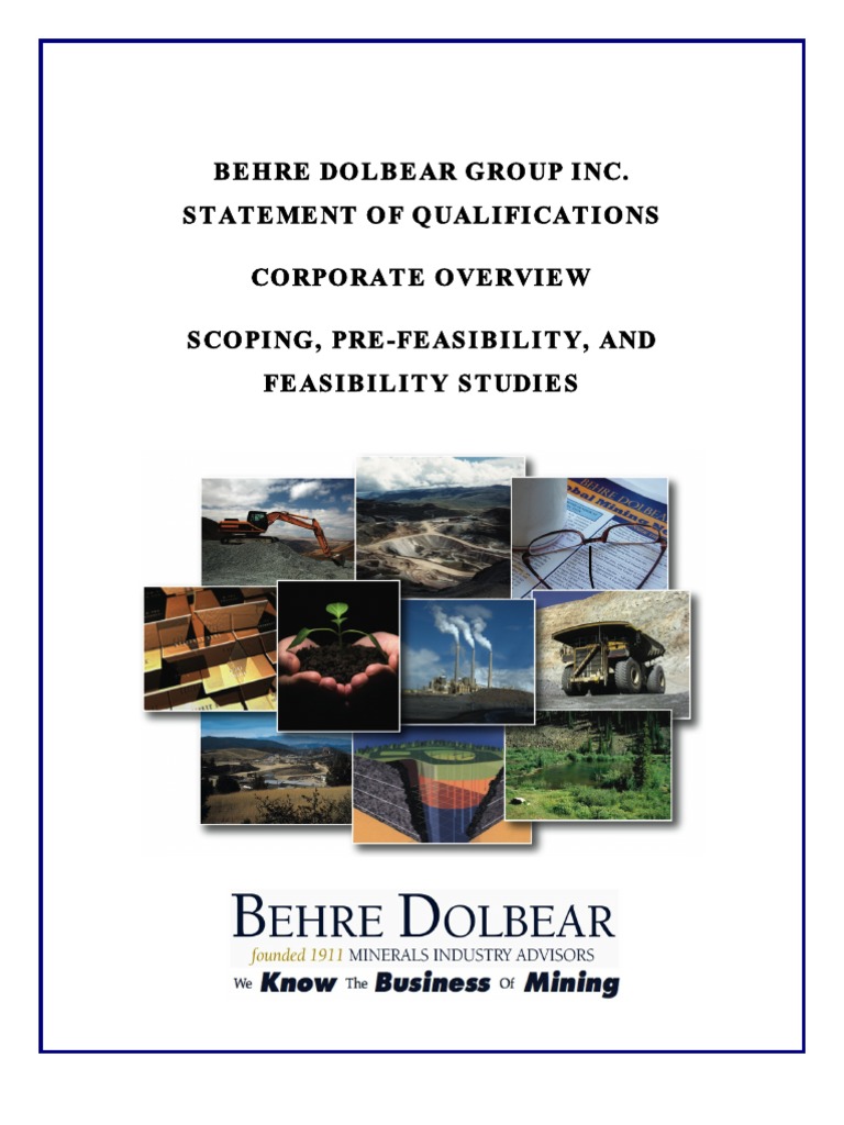 Behre Dolbear's Metallurgical Studies Overview | PDF | Feasibility ...