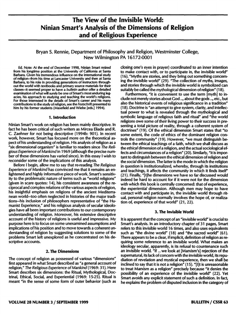 The View of The Invisible World: Ninian Smart's Analysis of The ...