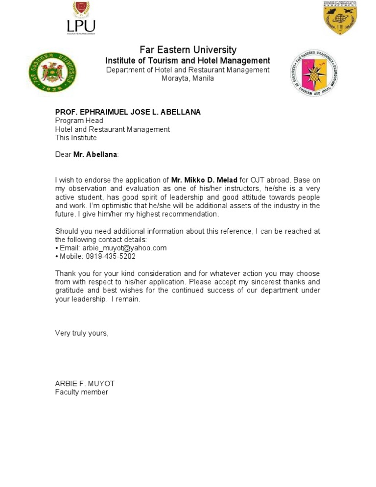 Recommendation Letter For Ojt-2 | PDF