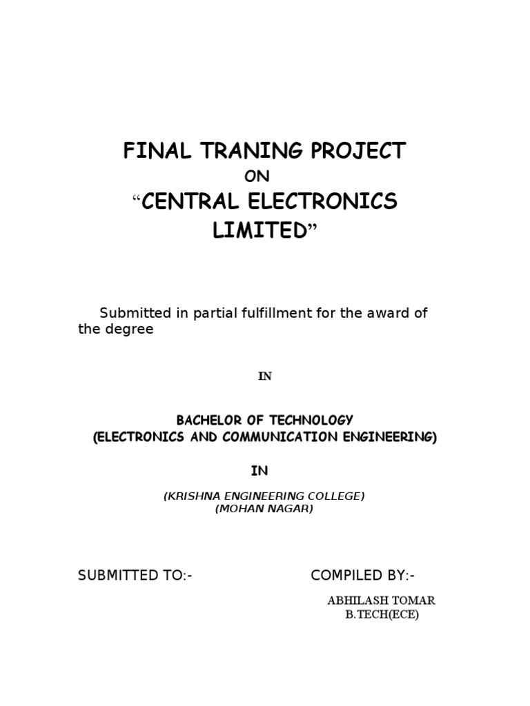 SIX Weeks/months Industrial Training Report On CEL (CENTRAL ELECTRONICS ...