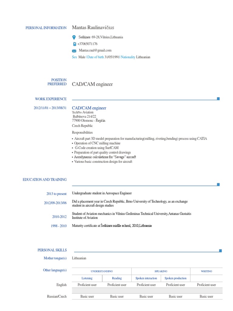 Modified CV | PDF | Lithuania | Aerospace Engineering