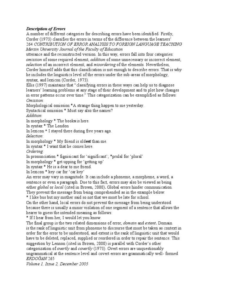 Description of Errors | Download Free PDF | Morphology (Linguistics ...