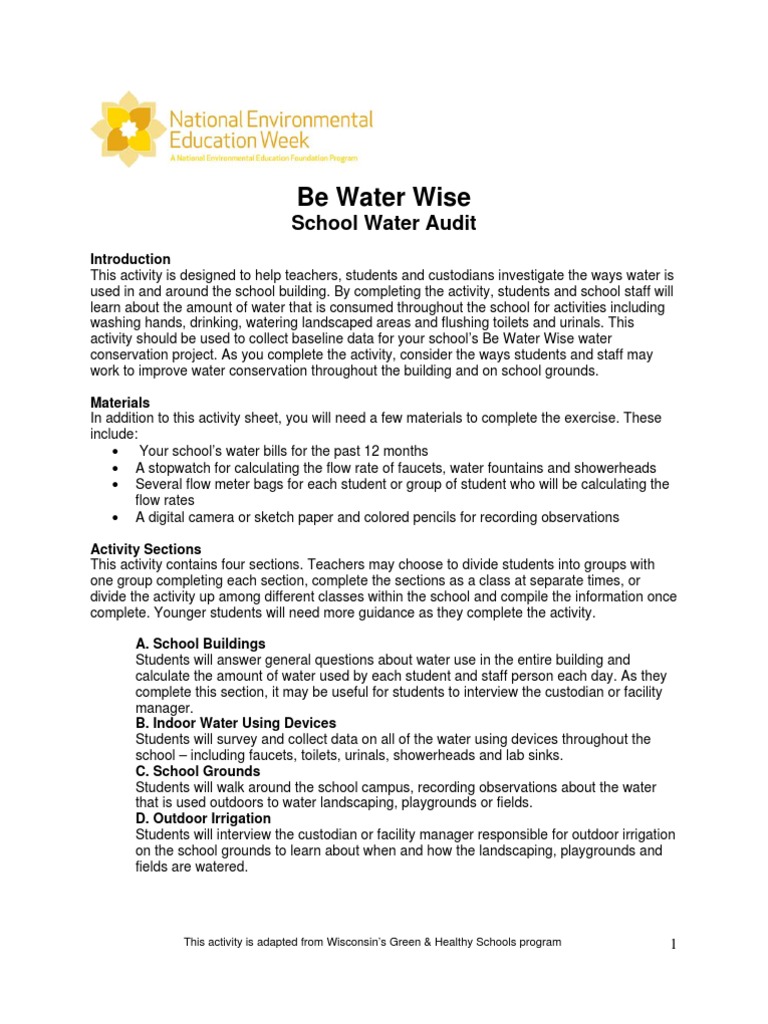 School Water Audit - revised Jan. 2010.pdf | Toilet | Irrigation