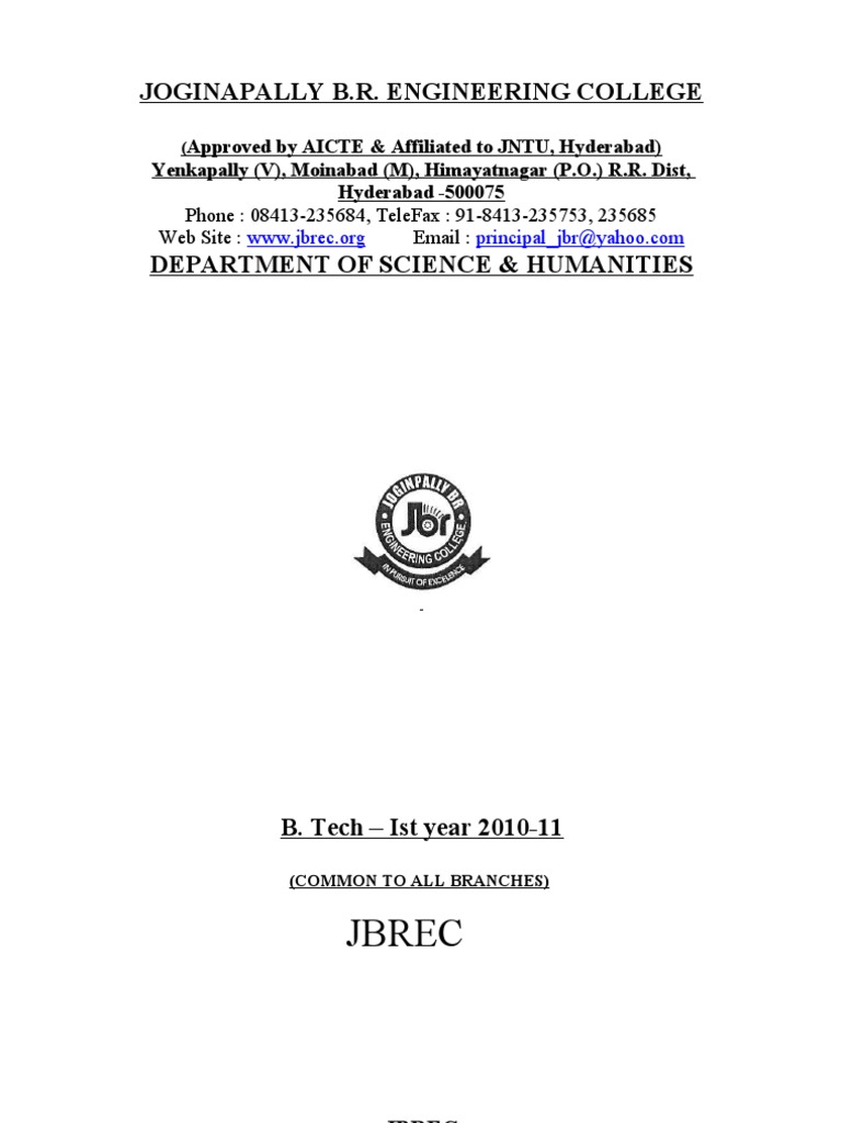 JBREC Engineering College Lab Manual | PDF | Titration | Chemistry