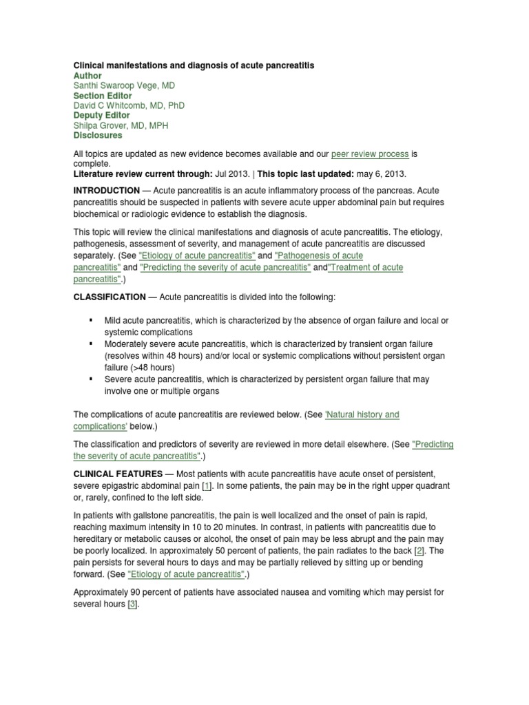 Clinical Manifestations and Diagnosis of Acute Pancreatitis | PDF ...