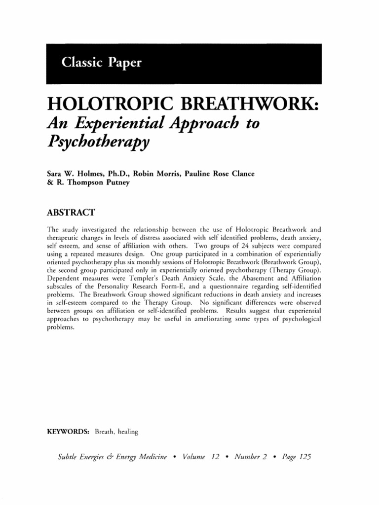 HOLOTROPIC BREATHWORK An Experiential Approach To Psychotherapy Sara W ...