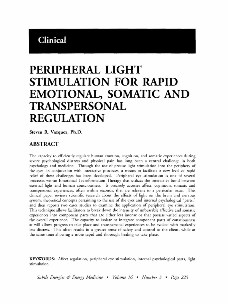 Peripheral Light Stimulation For Rapid Emotional, Somatic and ...