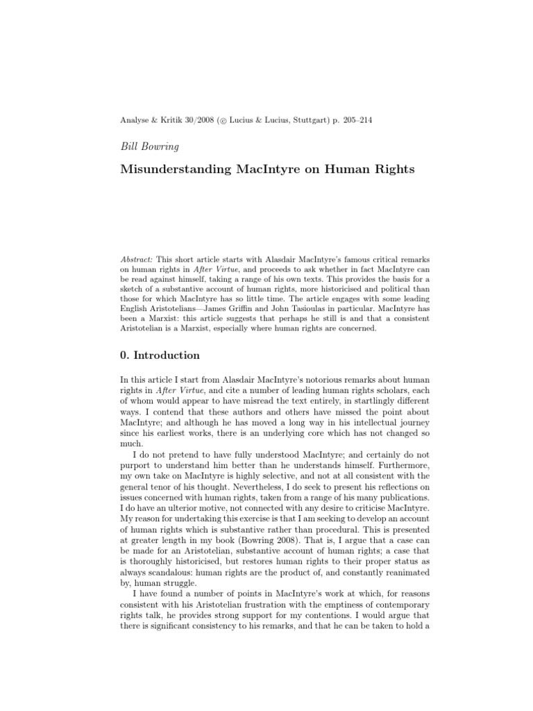 Misunderstanding Macintyre On Human Rights: Bill Bowring | PDF ...