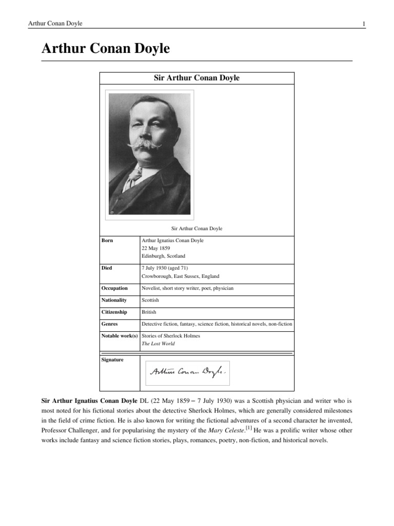 Arthur Conan Doyle (Biography - Wikipedia) | PDF | The Final Problem ...