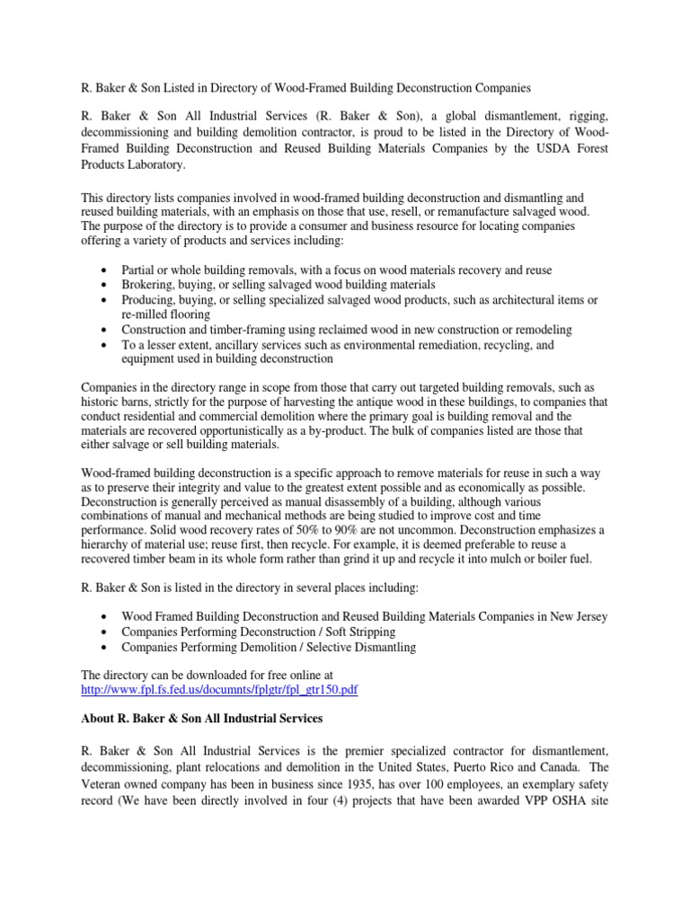 Directory of Wood Framed Building Deconstruction Contractors | PDF ...