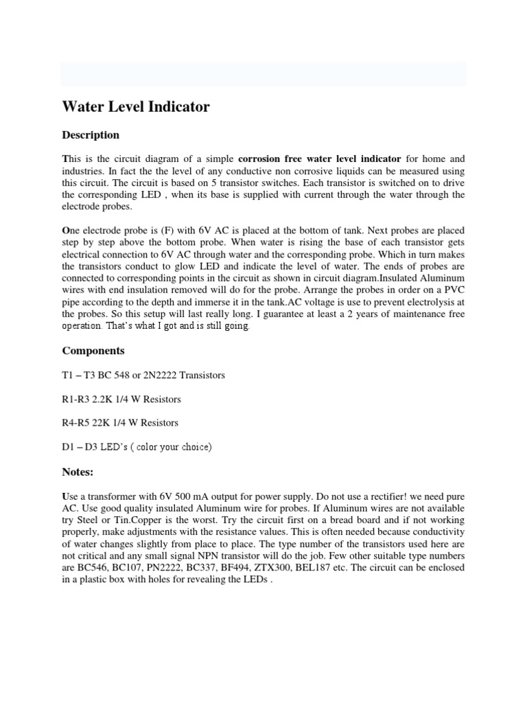 Water Level Indicator: Description | PDF