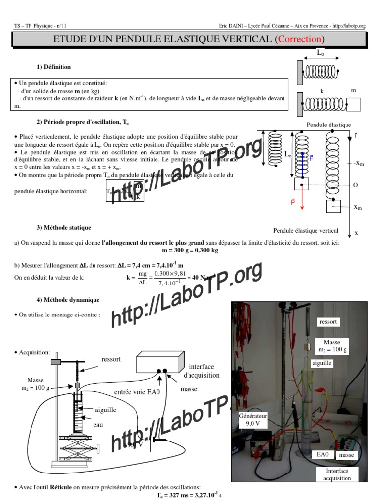 Étude du Pendule Élastique Vertical | PDF | Pendule (physique) | Masse